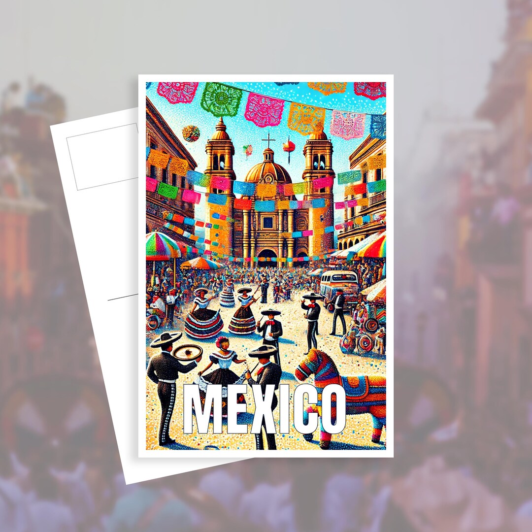 Vibrant Mexico Carnival Postcard: Holiday Travel Art (4x6 Inches) - Etsy