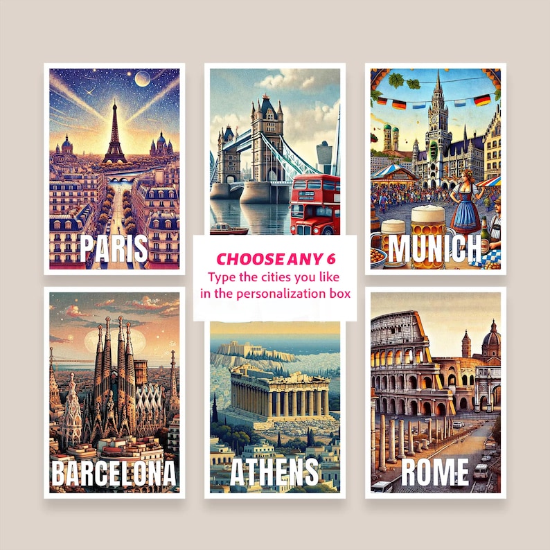 Europe City Travel Postcards - Paris, London, Amsterdam, Rome, Venice ...