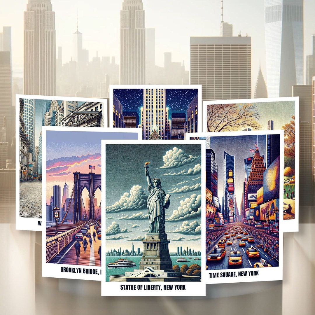NYC Landmark Postcards Wall Street Statue of Liberty - Etsy