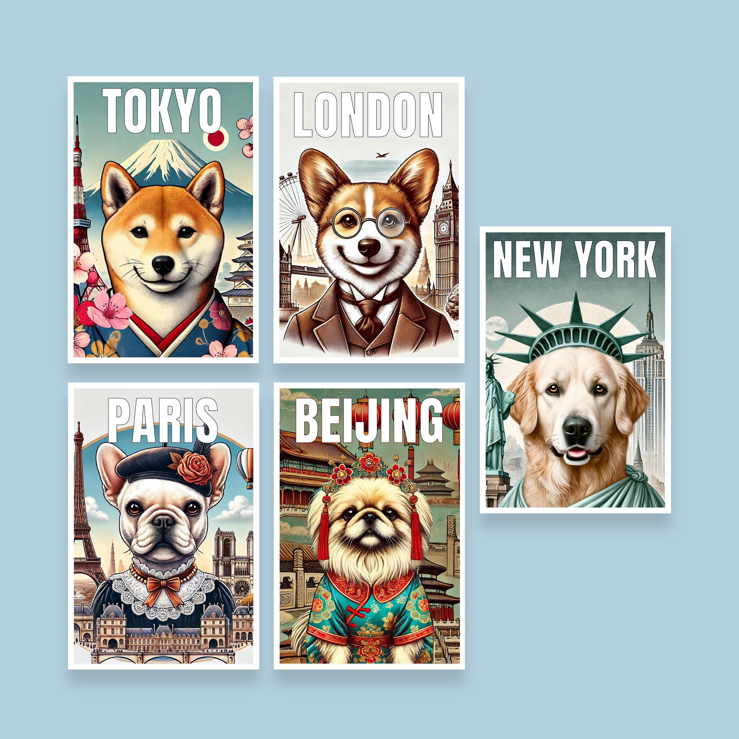 Dog Postcards Set - Cute Dogs in Iconic City Outfits | Tokyo, New York ...