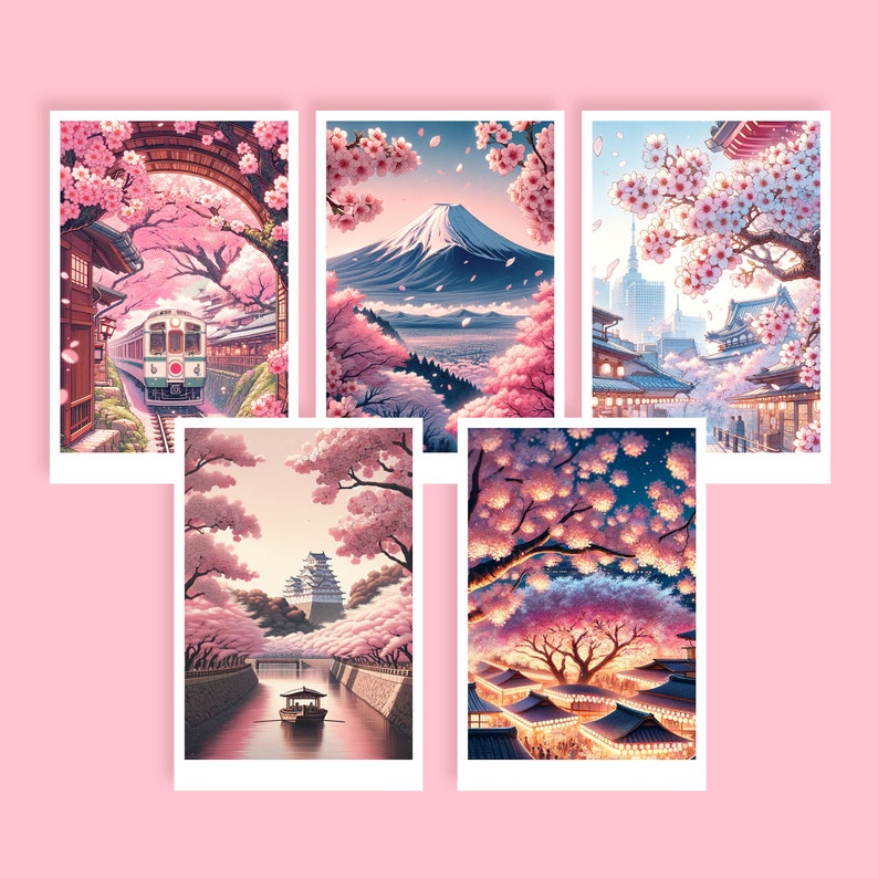 Sakura Cherry Blossom Japan Postcards & Stickers Set - Tokyo, Kyoto ...