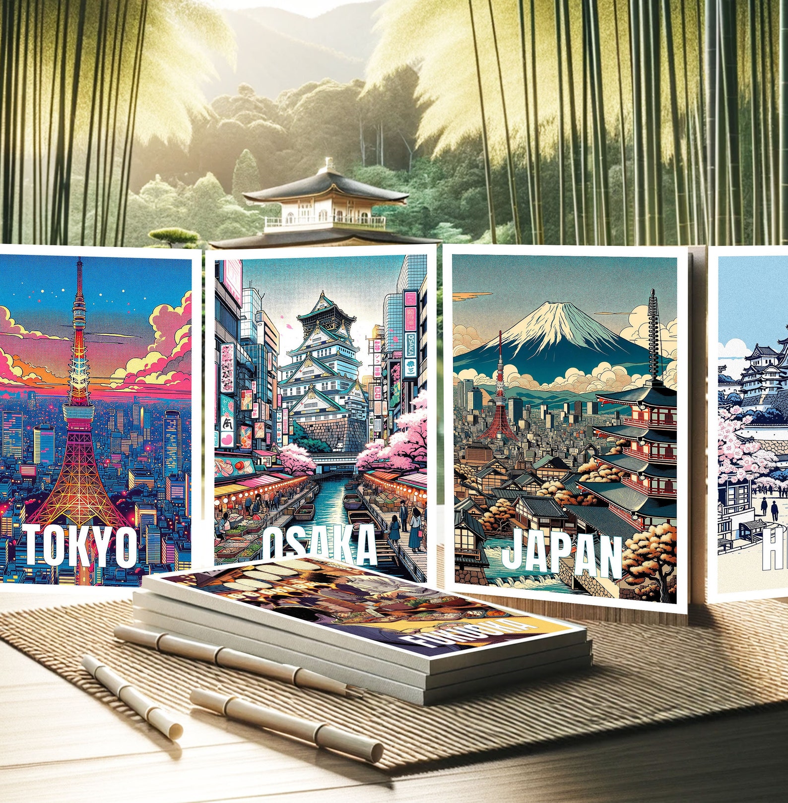 Japan Postcards & Waterproof Stickers - Tokyo, Osaka, Kyoto, Himeji ...
