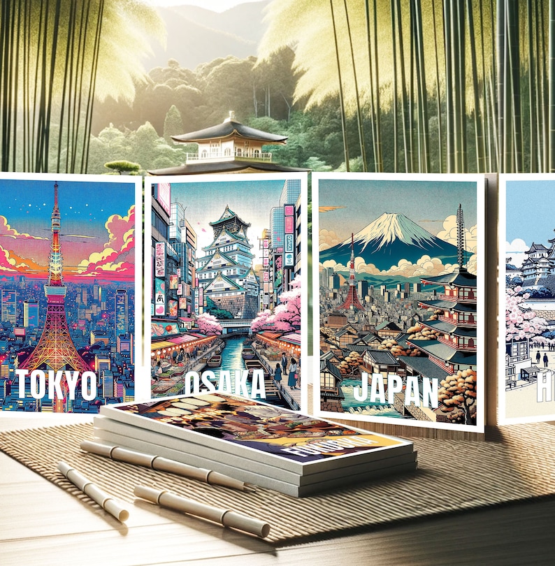 Japan Postcards & Waterproof Stickers - Tokyo, Osaka, Kyoto, Himeji ...