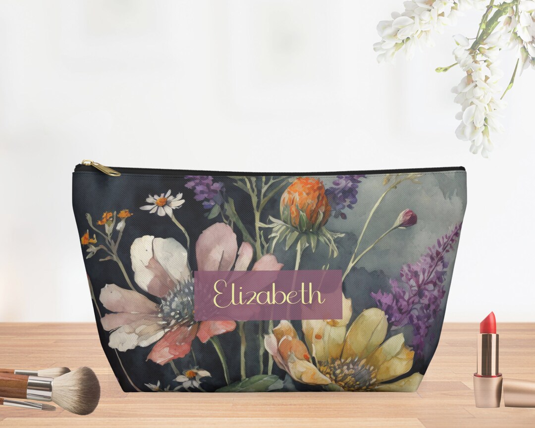 Dark Cottagecore Makeup Bag, Custom Floral Makeup Bag, Personalized ...