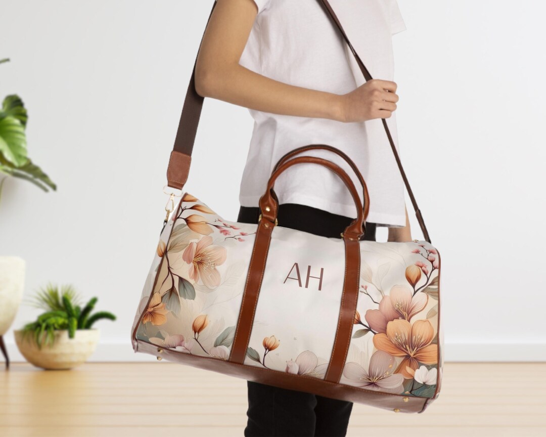 Monogrammed Duffle Bag, Travel Bag With Initials, Floral Duffel Bag ...