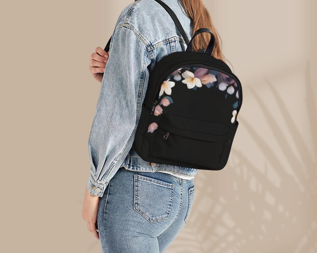 Mini Backpack, Pink Wildflowers Purse, Vegan Leather Backpack, Small ...