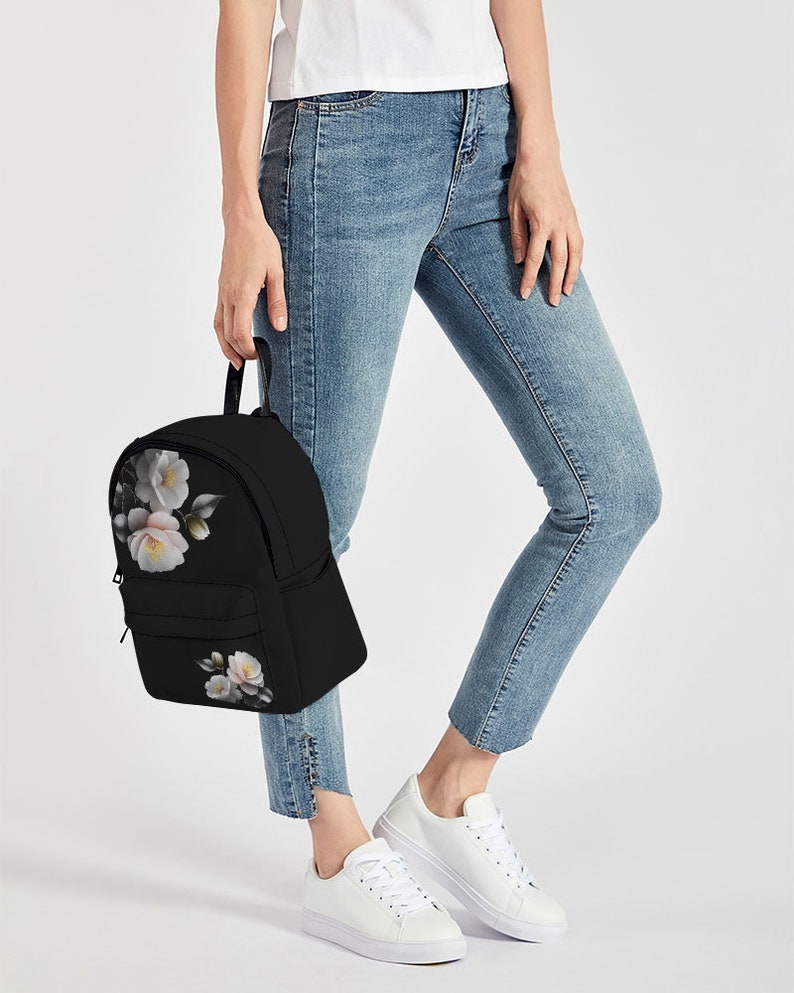 Mini Backpack, White Camellias Purse, Vegan Leather Backpack, Small Bag ...