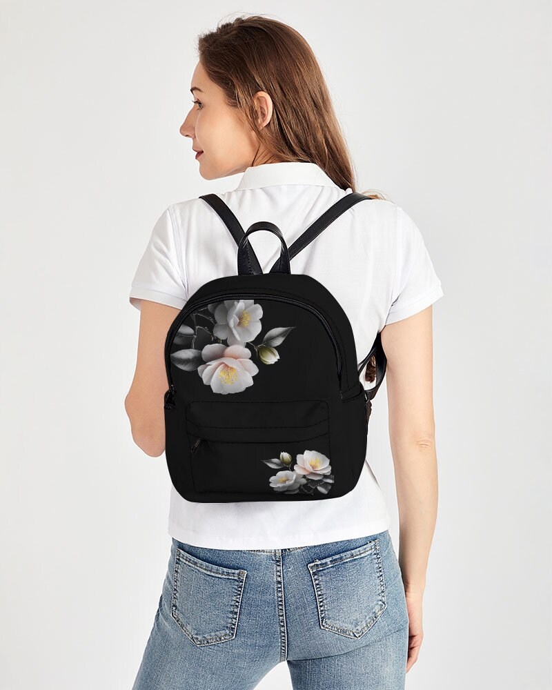 Mini Backpack, White Camellias Purse, Vegan Leather Backpack, Small Bag ...