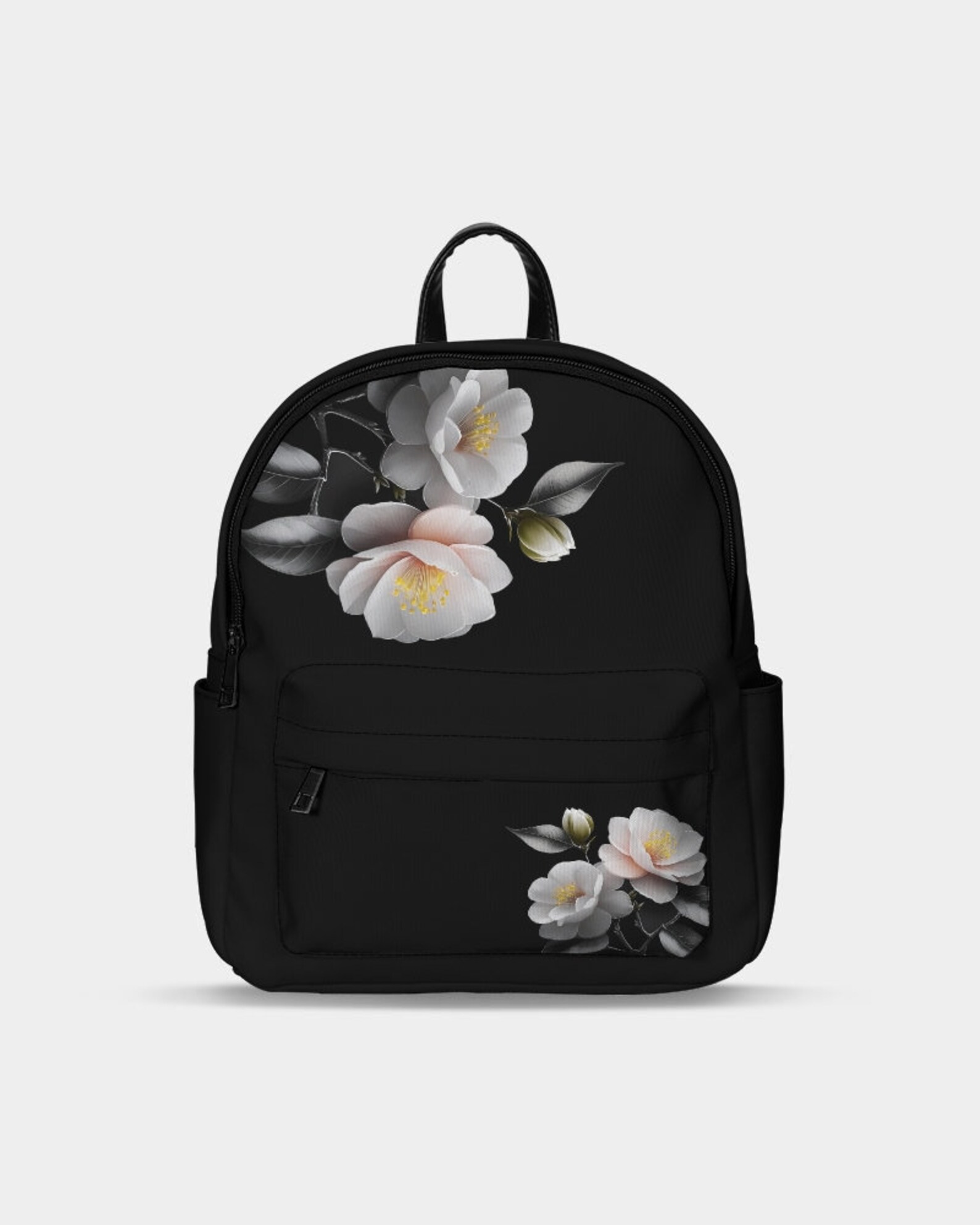 Mini Backpack, White Camellias Purse, Vegan Leather Backpack, Small Bag ...