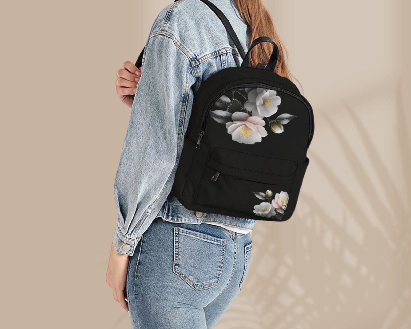 Mini Backpack, White Camellias Purse, Vegan Leather Backpack, Small Bag ...