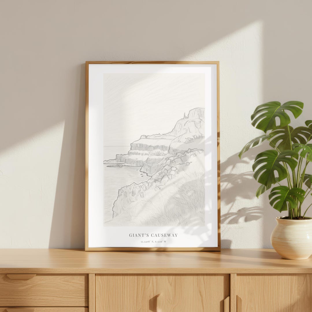 Giant's Causeway Sketch Art Print, Northern Ireland Coastal Decor ...