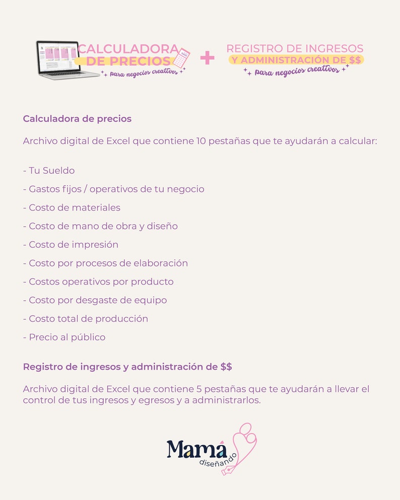 Calculadora de precios para papelería creativa + registro de ingresos ...