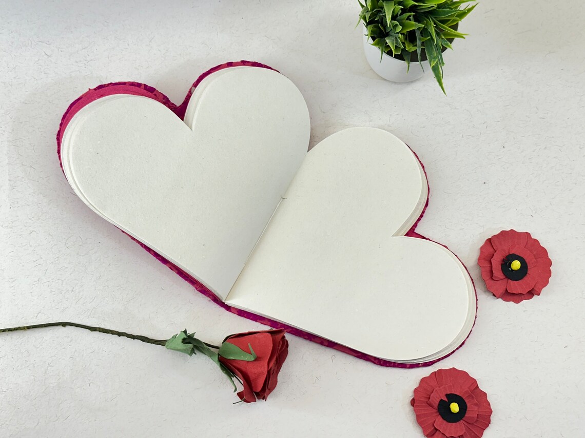 Handmade Paper Heart Shape Notebooks for Valentines Day Gift, Velvet ...