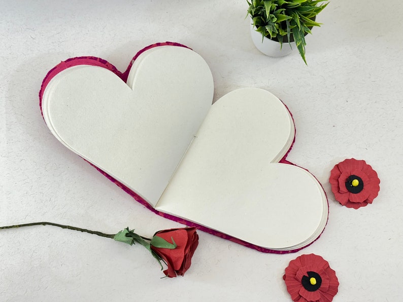 Handmade Paper Heart Shape Notebooks for Valentines Day Gift, Velvet ...