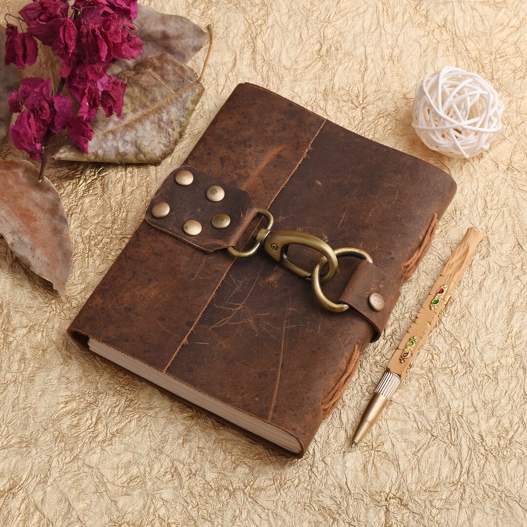 Personalize Handmade Leather Journals, Brass Hook Lock Leather Handmade ...