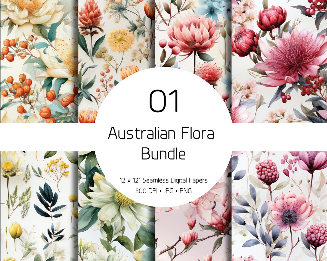 Australian Flora Digital Paper - Bundle 01 - 8 Bundle - Watercolour ...