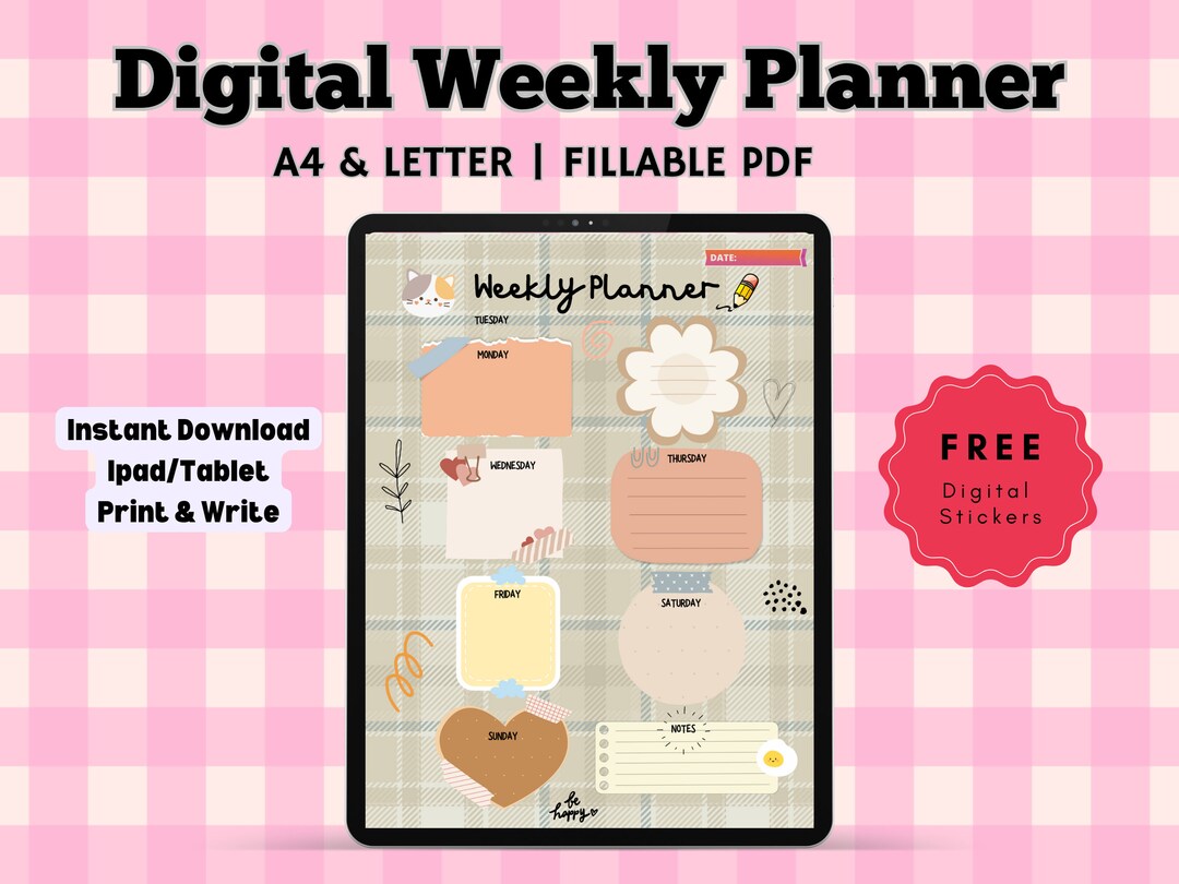 Digital Weekly Planner Template Digital Weekly Calendar - Etsy
