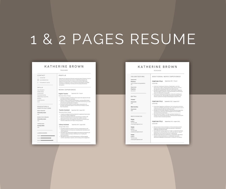 Teacher Resume Template Word Teacher CV Template Resume - Etsy