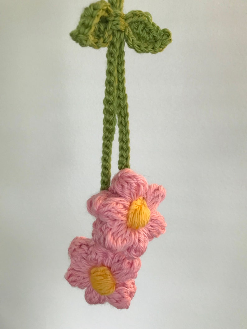 Crochet Puff Flower, Crochet Rearview Mirror Accessory, Crochet Flower ...