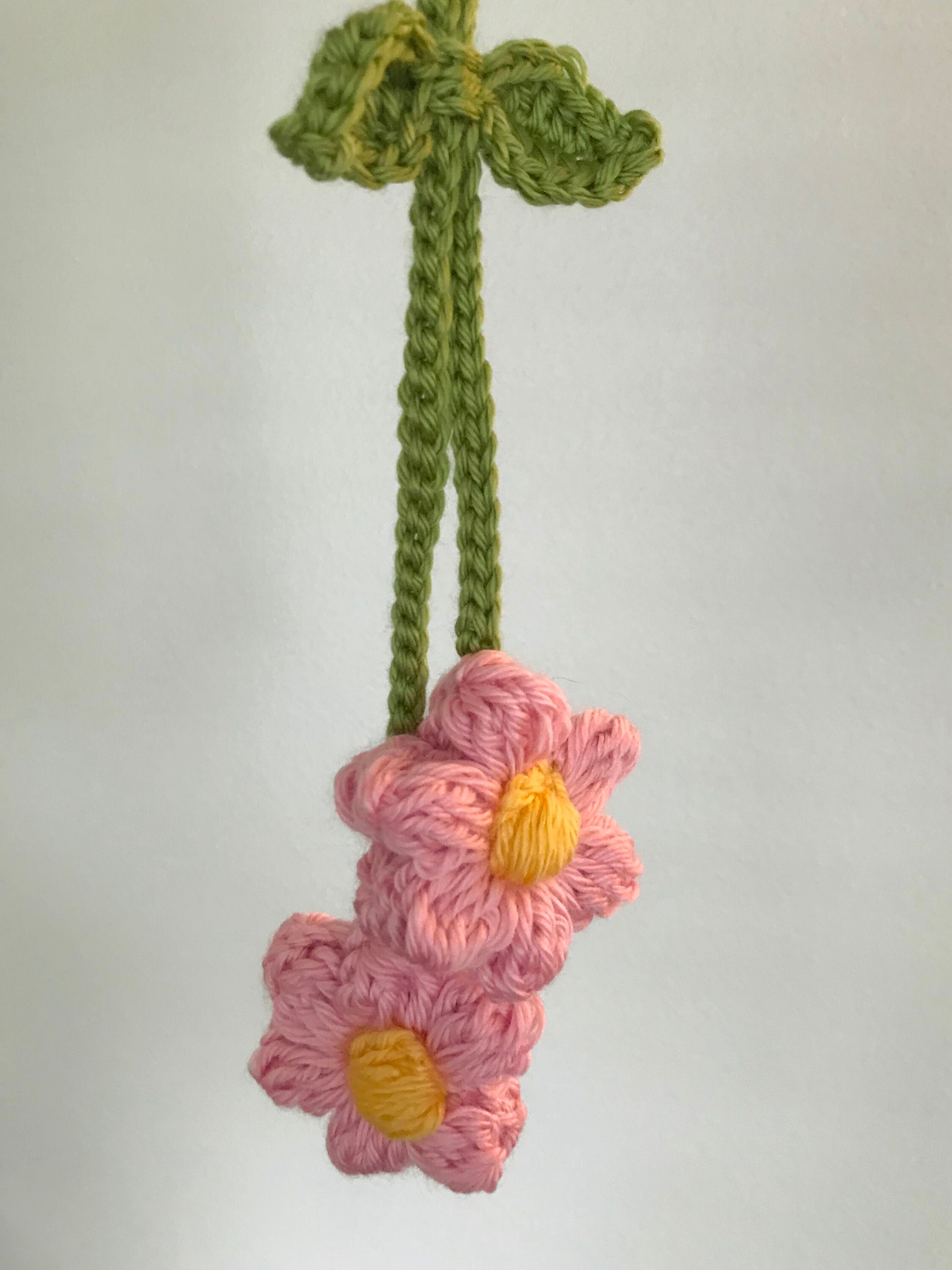 Crochet Puff Flower, Crochet Rearview Mirror Accessory, Crochet Flower ...