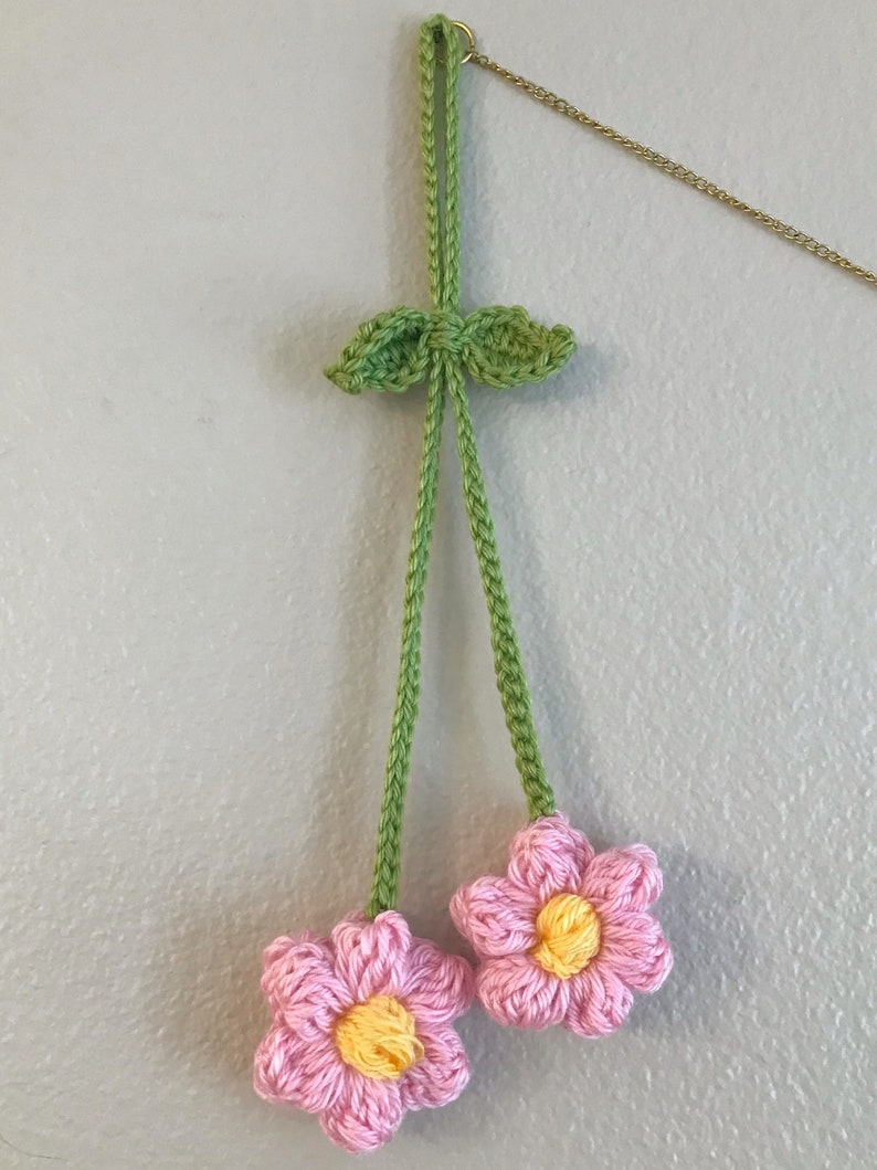 Crochet Puff Flower, Crochet Rearview Mirror Accessory, Crochet Flower ...