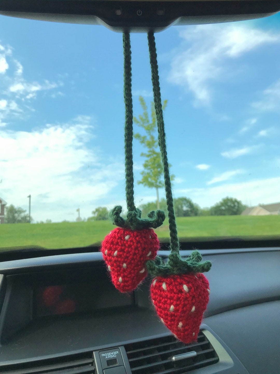 Crochet Strawberry, Crochet Rearview Mirror Accessory, Crochet ...