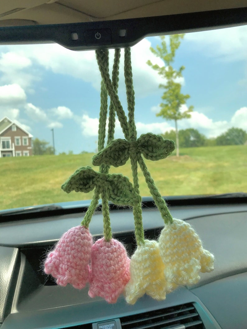Crochet Lily of the Valley, Crochet Rearview Mirror Accessory, Crochet ...