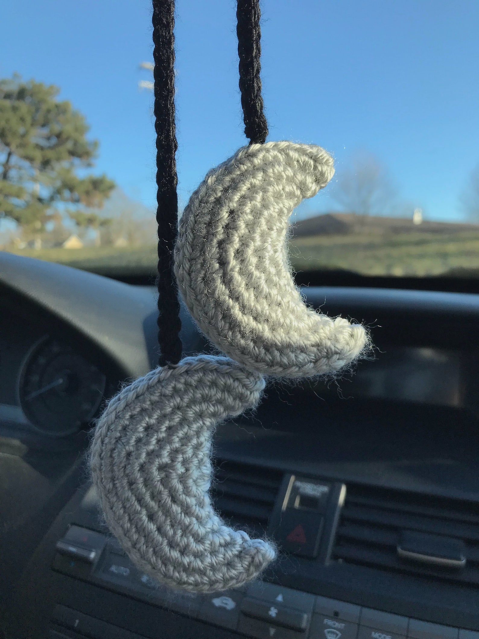 Crochet Moon, Crochet Rearview Mirror Accessory, Crochet Moon Car ...