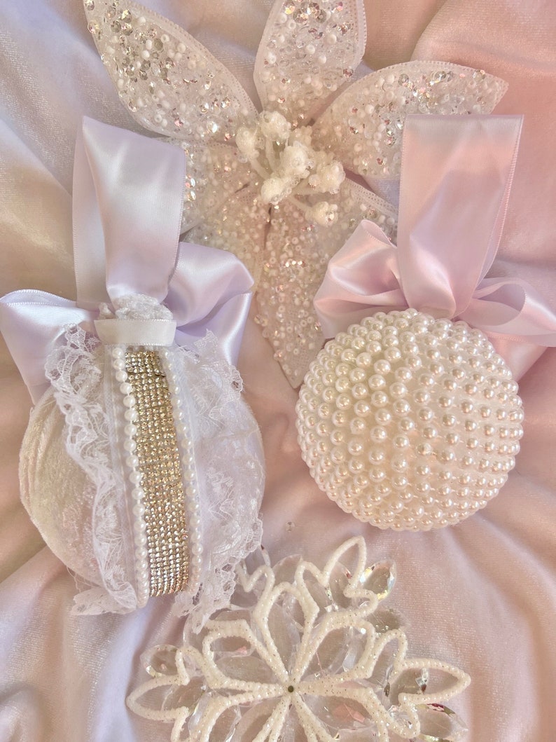 Set of 2 Handmade Luxury Ornaments. Christmas Ornaments. Pearl, Velvet ...