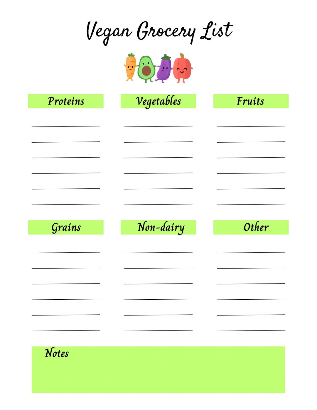 Printable Vegan Grocery List - Etsy