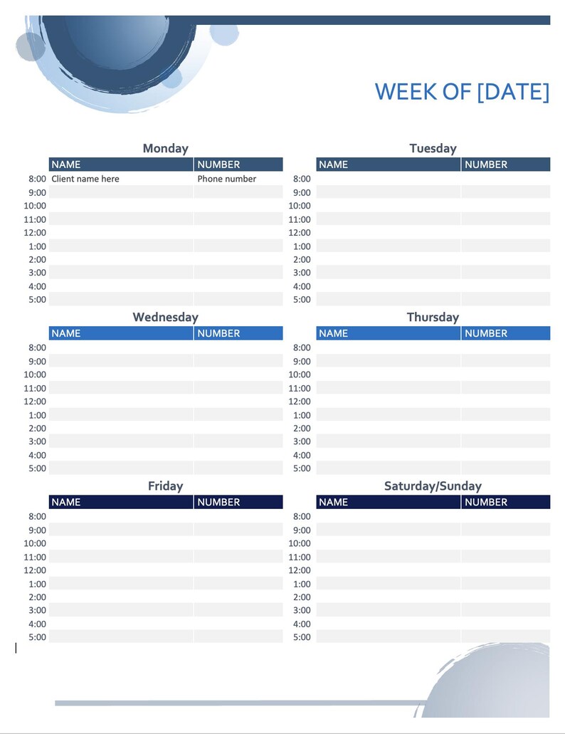 Weekly Appointment Calendar Template: Work Planner (digital Download ...
