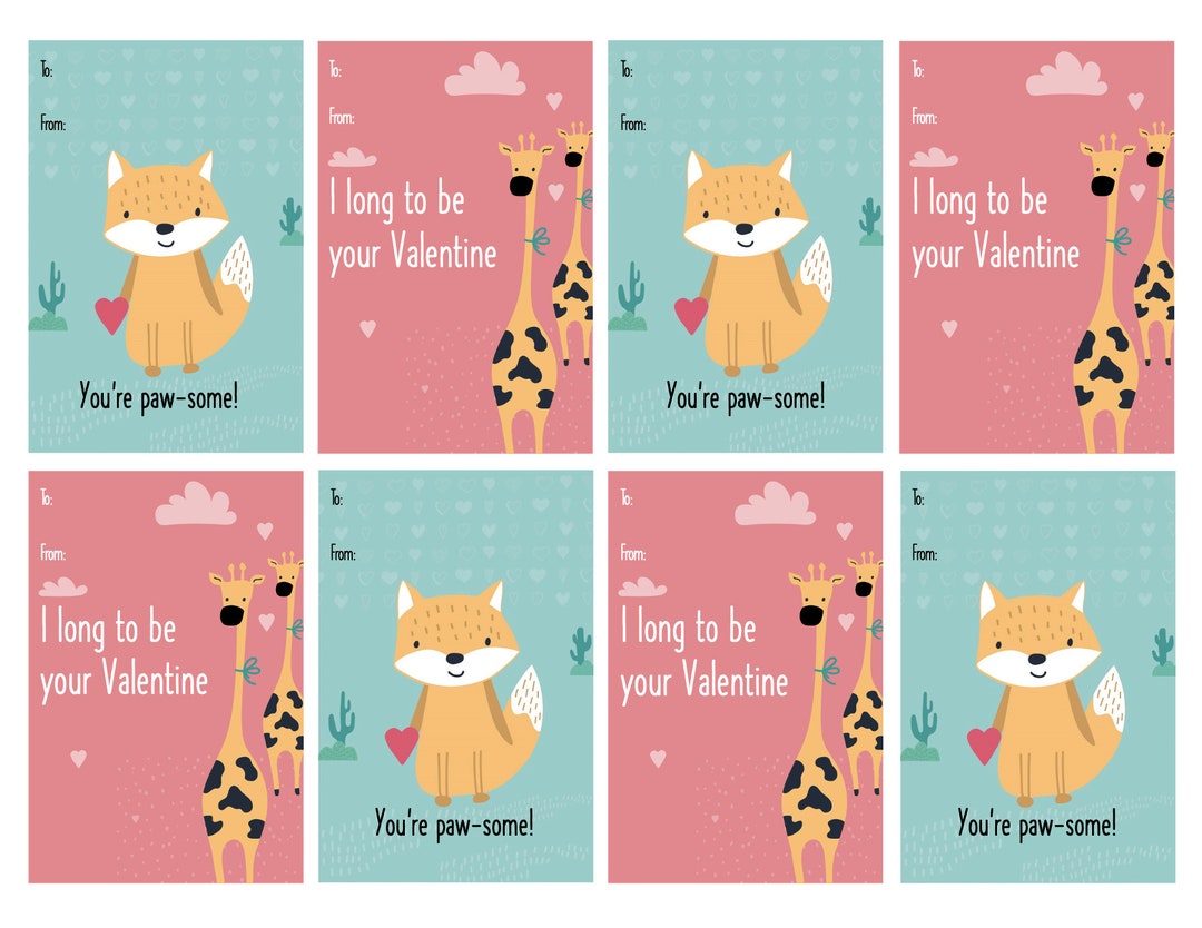 Animal Valentine Cards: Printable Kids' Valentines (digital Download - Etsy