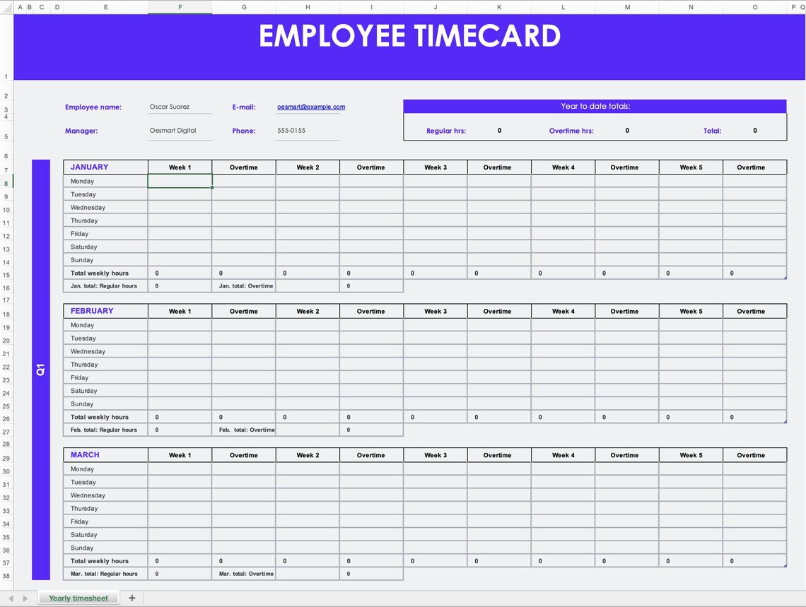Employee Timecard Template – Daily, Weekly & Monthly Work Hours Tracker ...