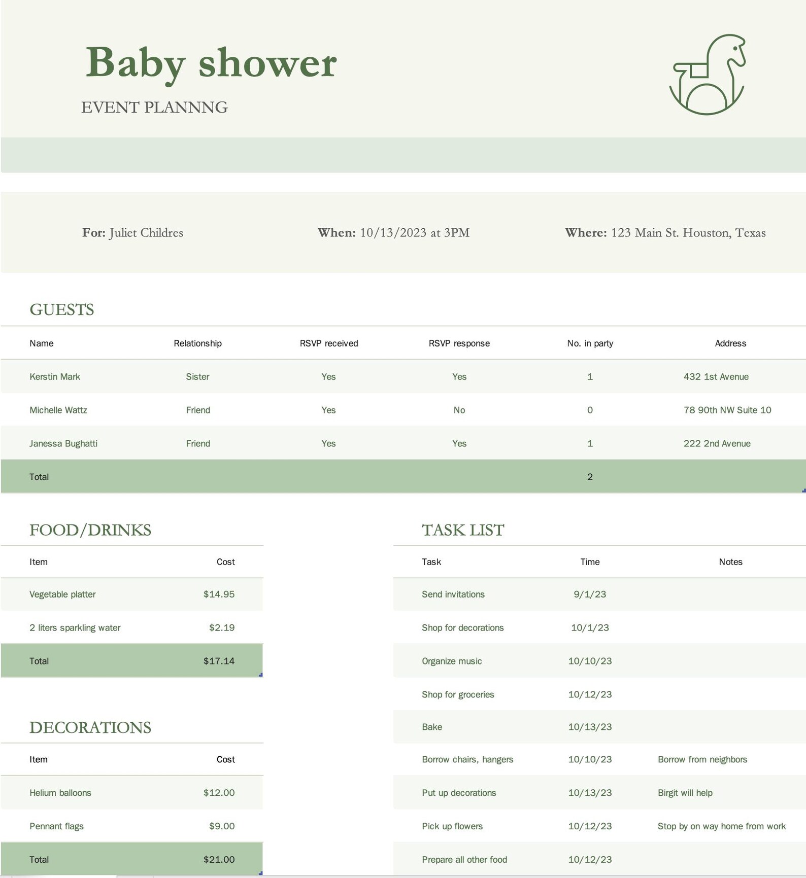 Baby Shower Planner Template: Guest List & Task Tracker (excel) - Etsy