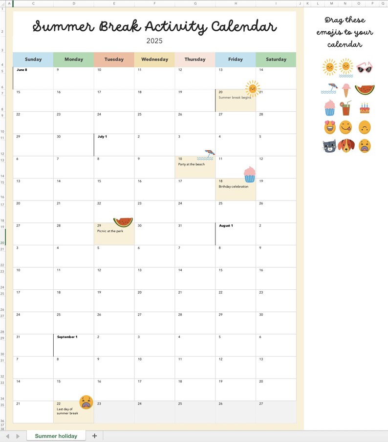 Summer Break Calendar Template / Family Summer Planner / Activity ...