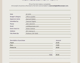 Travel Reimbursement Form PDF Printable Download - Etsy