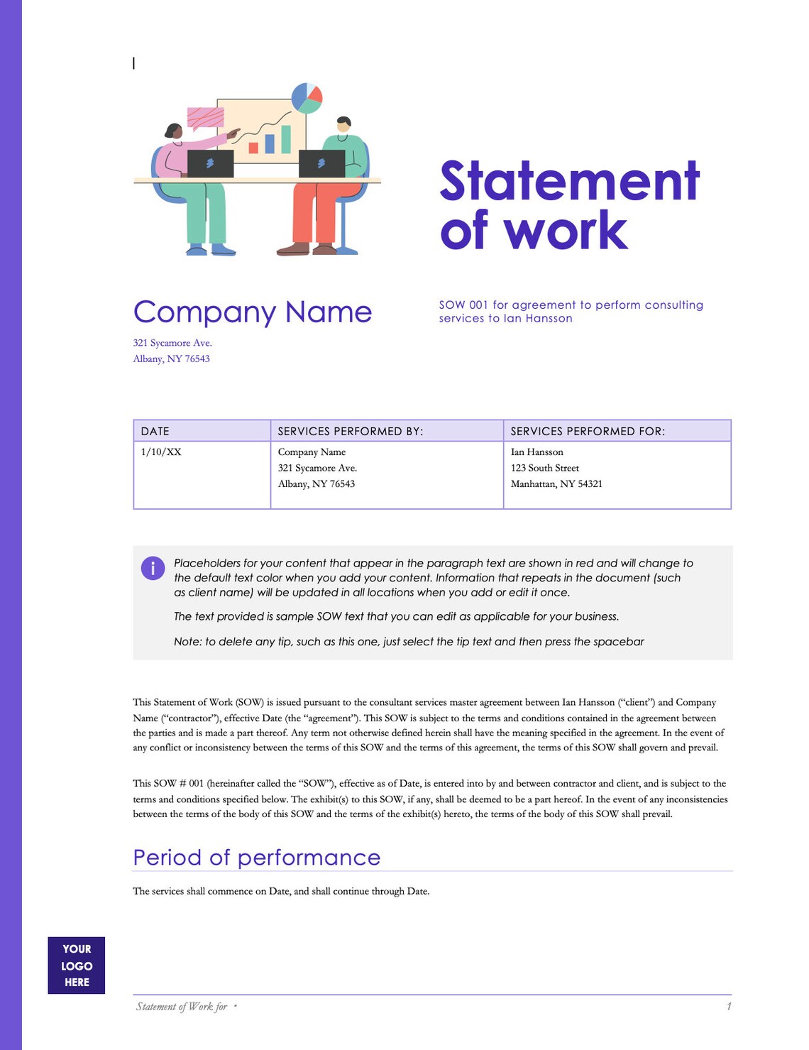 Statement of Work Word | SOW Contract | Scope Document | Editable ...
