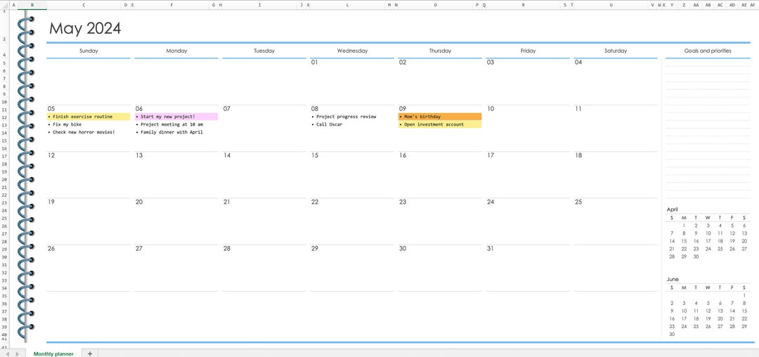 Monthly Personal Planner Template / Appointment Tracker / Excel ...