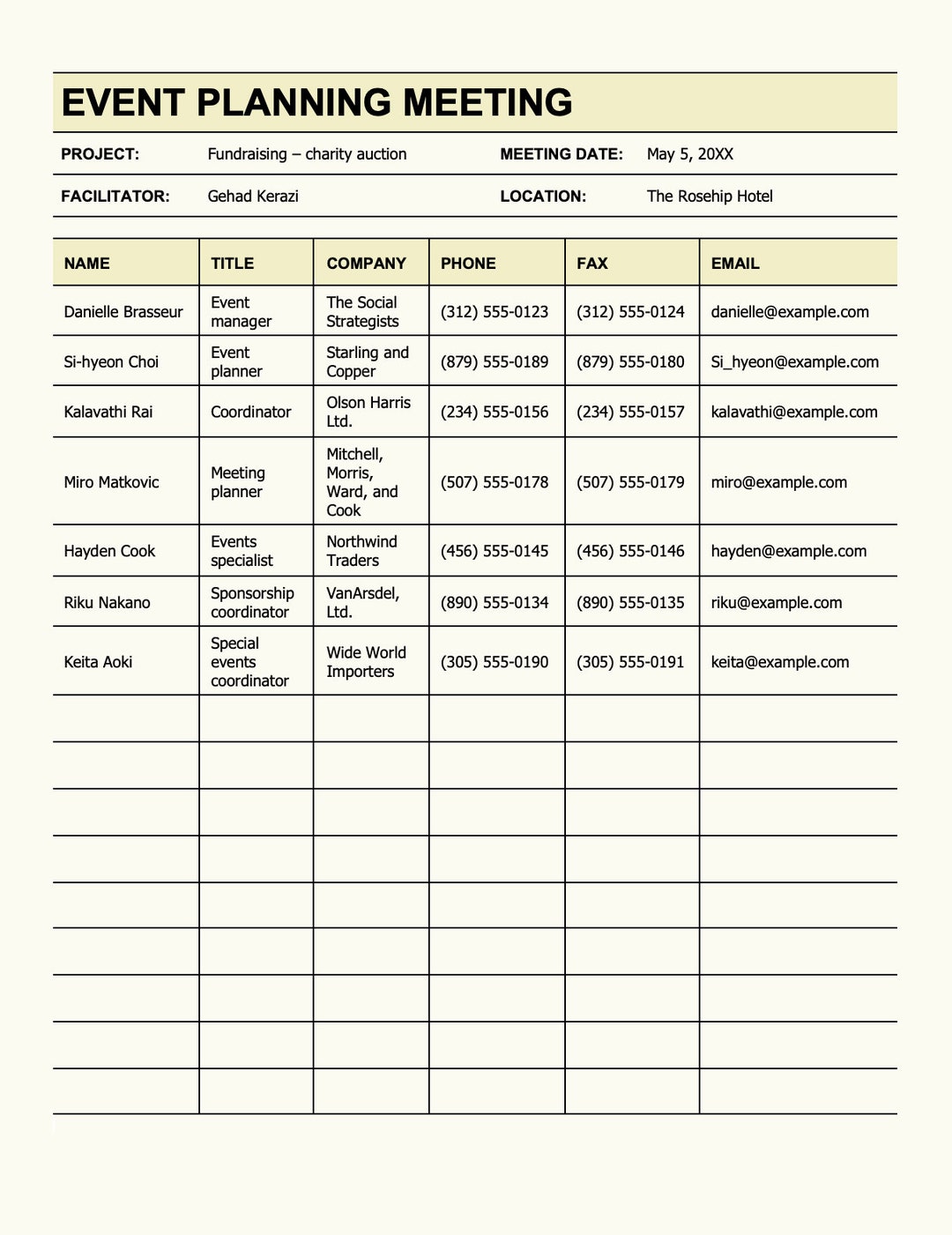Event Planning Meeting / Printable Attendance Form / Meeting Attendance ...