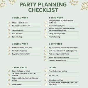 Party Planning Checklist Template | 3-week Event Organizer & Task List ...