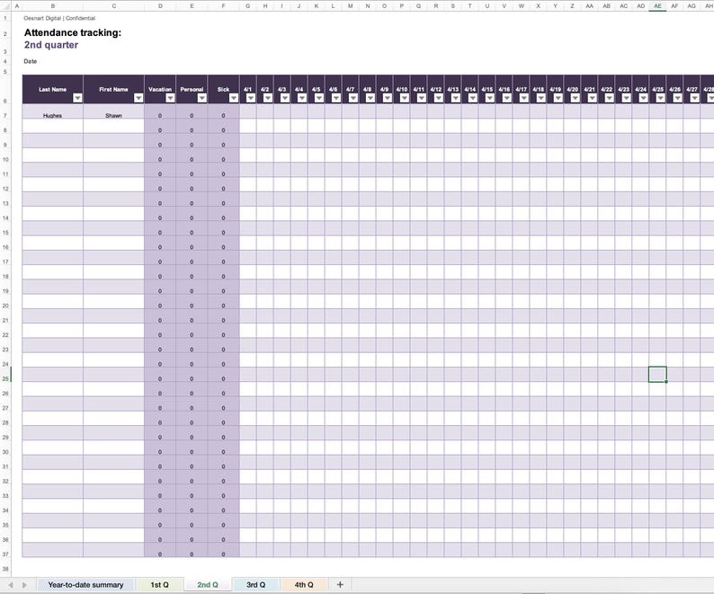 Editable Employee Attendance Tracker Excel Template | Vacation, Sick ...