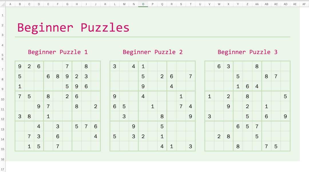 Sudoku Game / Excel Puzzle Game / Brain Training Game / Logic Puzzle ...