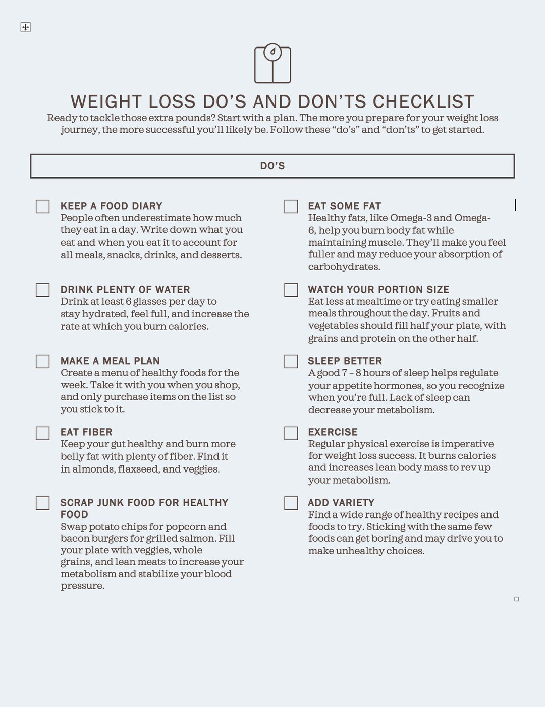 Weight Loss Tips Checklist - Etsy