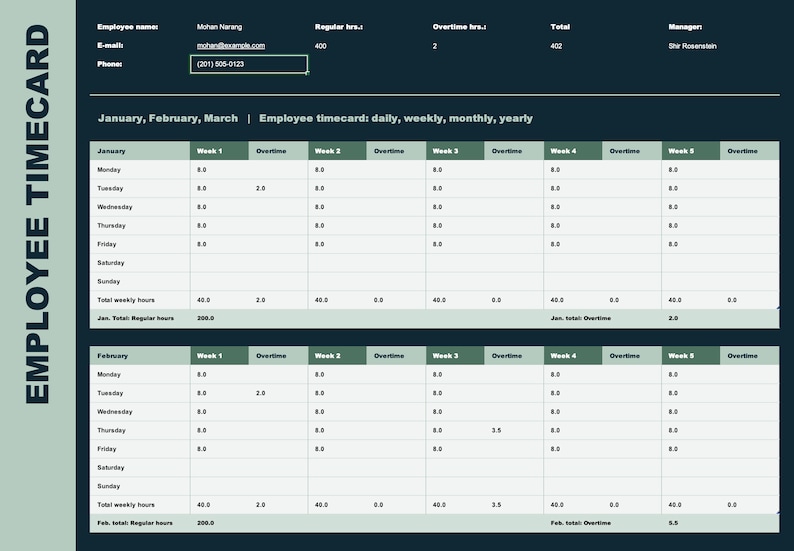 Employee Timesheet Template / Weekly, Monthly, Yearly / Automatic ...