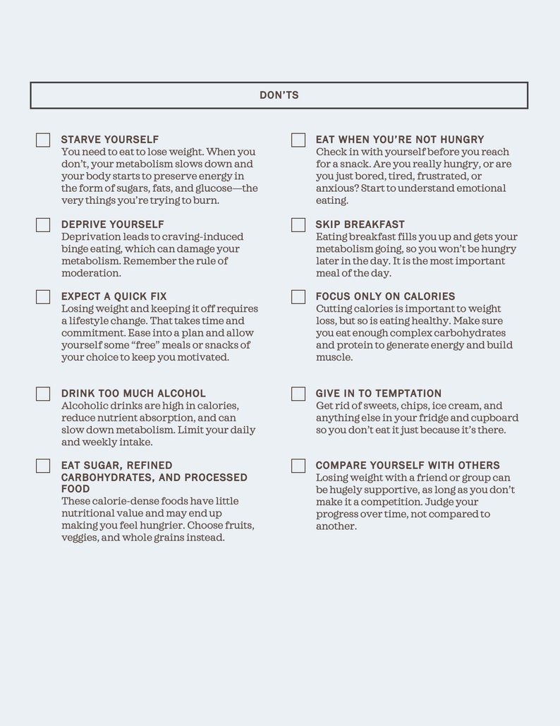 Weight Loss Tips Checklist - Etsy