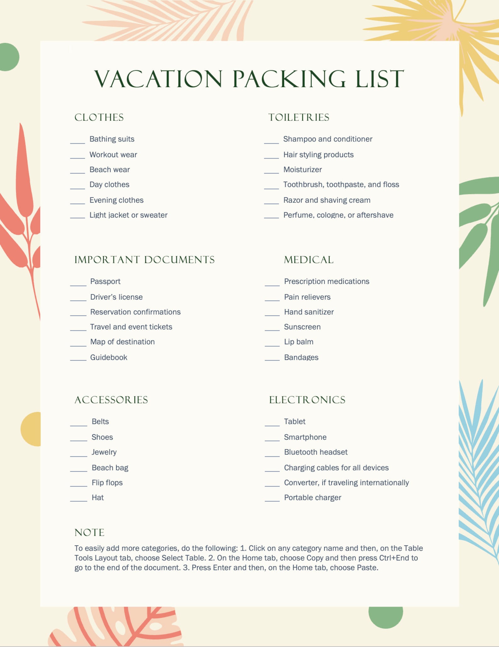 Vacation Packing List - Etsy