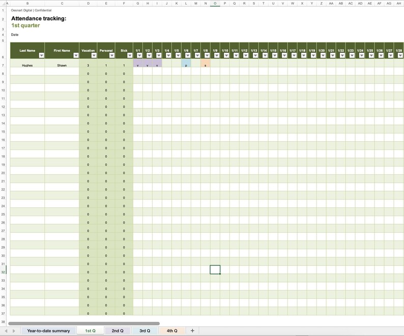 Editable Employee Attendance Tracker Excel Template | Vacation, Sick ...