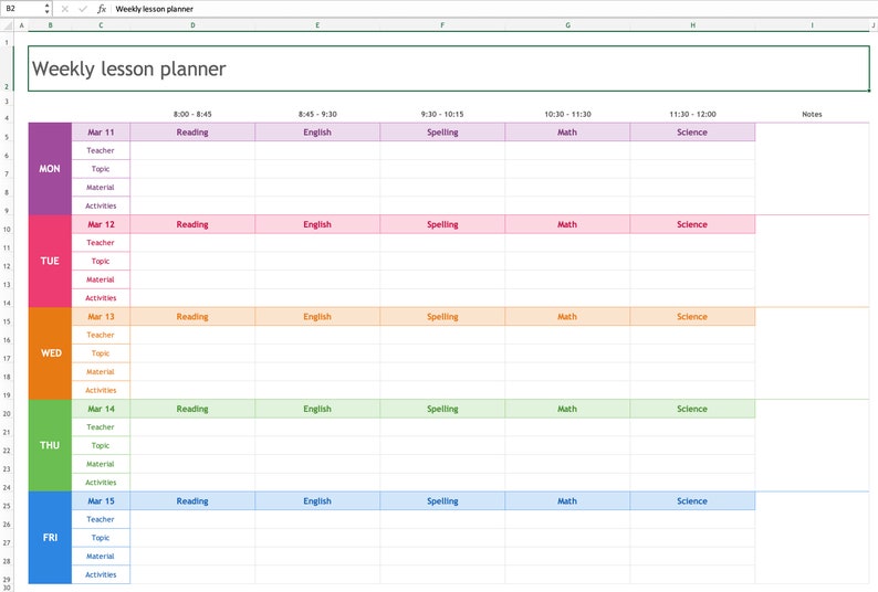 Weekly Lesson Planner - Etsy