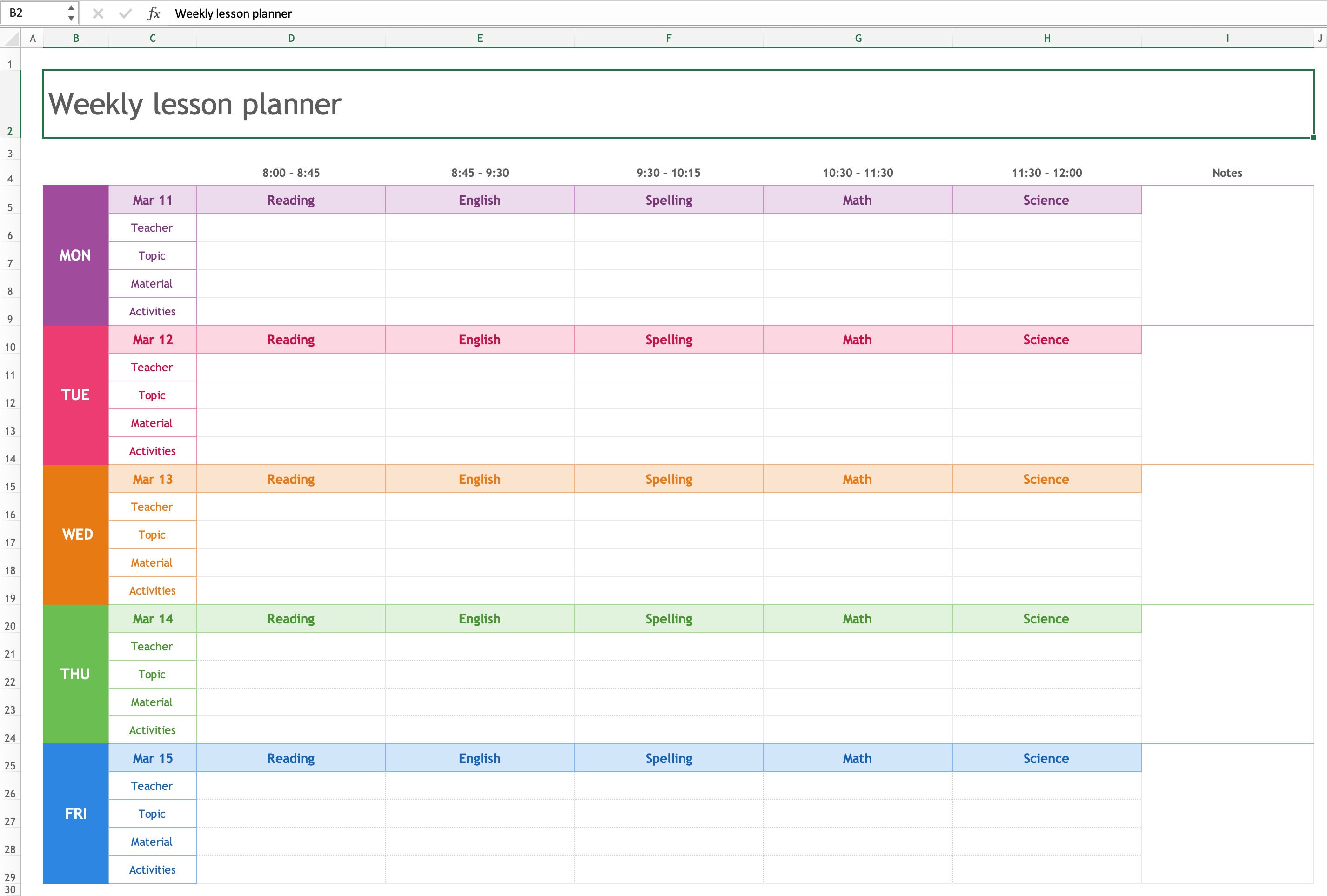 Weekly Lesson Planner - Etsy