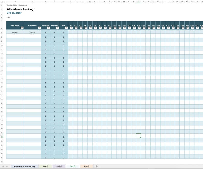 Editable Employee Attendance Tracker Excel Template | Vacation, Sick ...